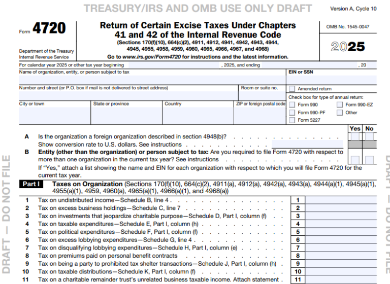 IRS Form 4720 - Return of Certain Excise Taxes Under Chapters 41 and 42 ...