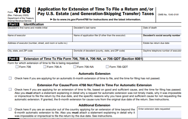 IRS Form 4768 - Application for Extension of Time To File a Return and ...