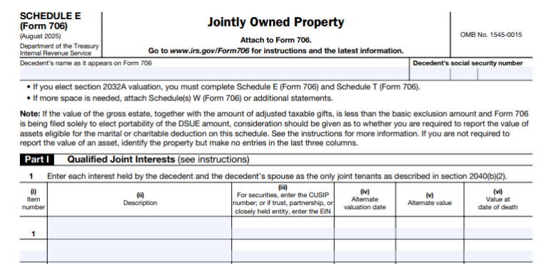 IRS Form 706 (Schedule E) - Jointly Owned Property