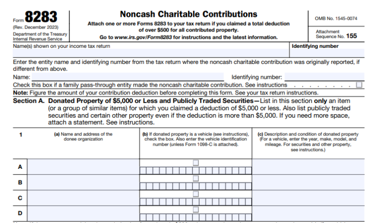 IRS Form 8283 - Noncash Charitable Contributions