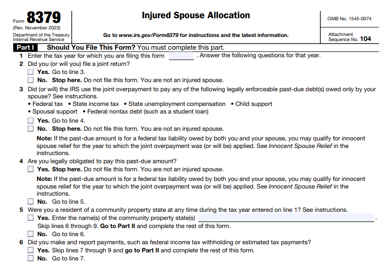 IRS Form 8379 - Injured Spouse Allocation