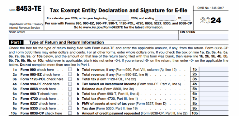 IRS Form 8453-TE - Tax Exempt Entity Declaration