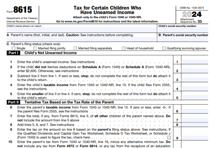 IRS Form 8615 - Tax for Certain Children Who Have Unearned Income