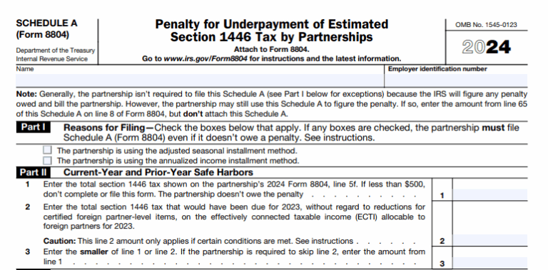 IRS Form 8804 (Schedule A) - Penalty for Underpayment