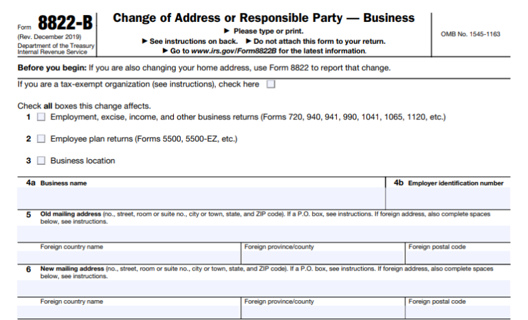 IRS Form 8822-B - Change of Address or Responsible Party - Business