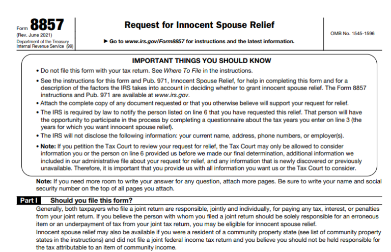 IRS Form 8857 - Request for Innocent Spouse Relief