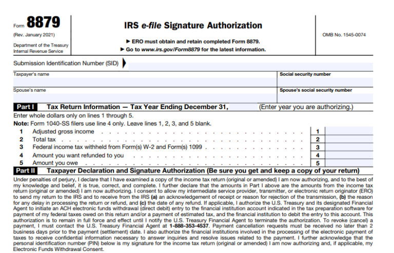 IRS Form 8879 - IRS e-file Signature Authorization