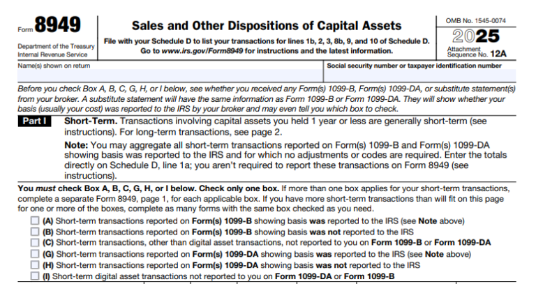 IRS Form 8949 - Sales and Other Dispositions of Capital Assets